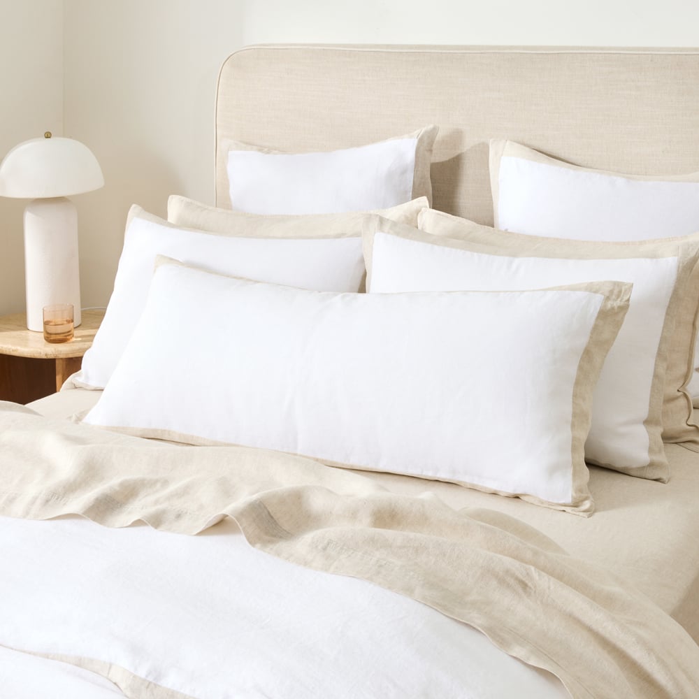 Vintage Washed Linen White & Linen Border Bolster Pillowcase | Adairs
