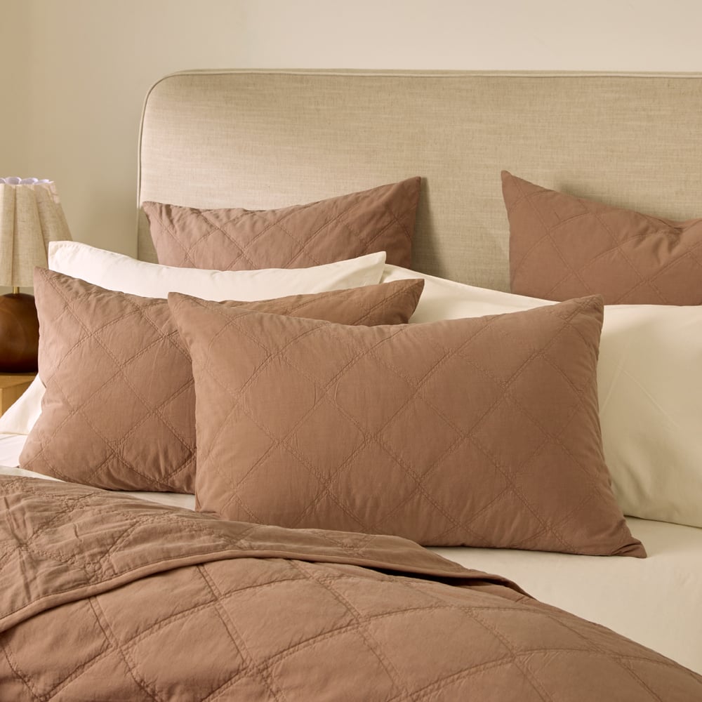 Stonewashed Cotton Fudge Quilted Pillowcases | Adairs