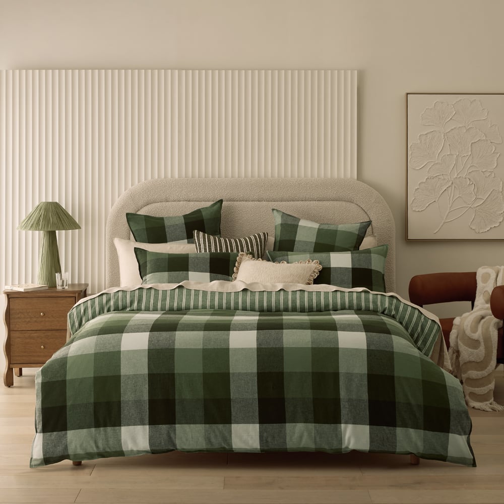 Linen Cotton Thyme Check Green Quilt Cover Set + Separates | Adairs