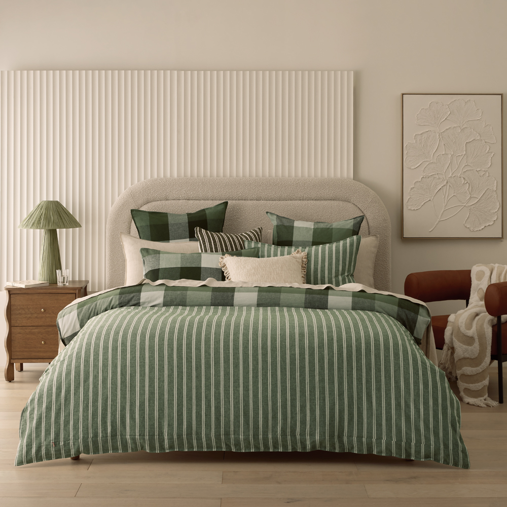 Linen Cotton Thyme Check Green Quilt Cover Set + Separates | Adairs