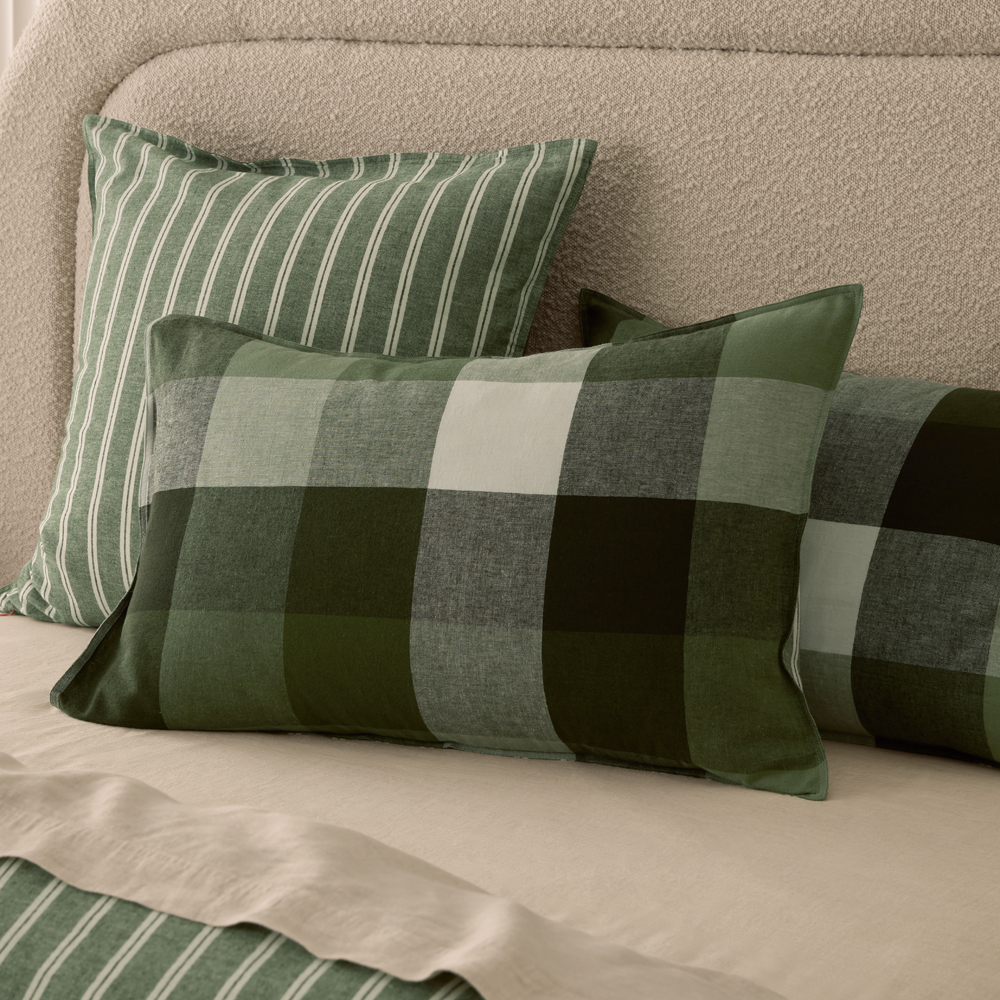 Linen Cotton Thyme Check Green Quilt Cover Set + Separates | Adairs