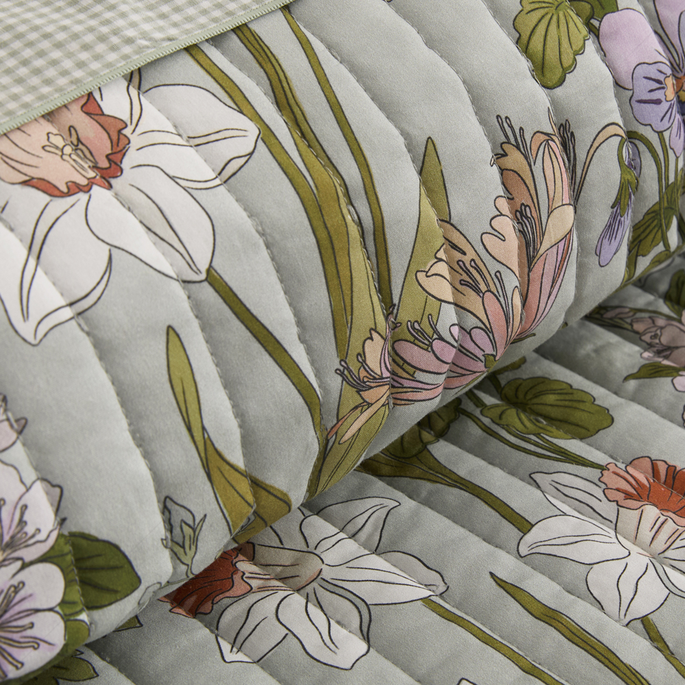 Adeline Floral Sage Quilted Quilt Cover Separates | Adairs
