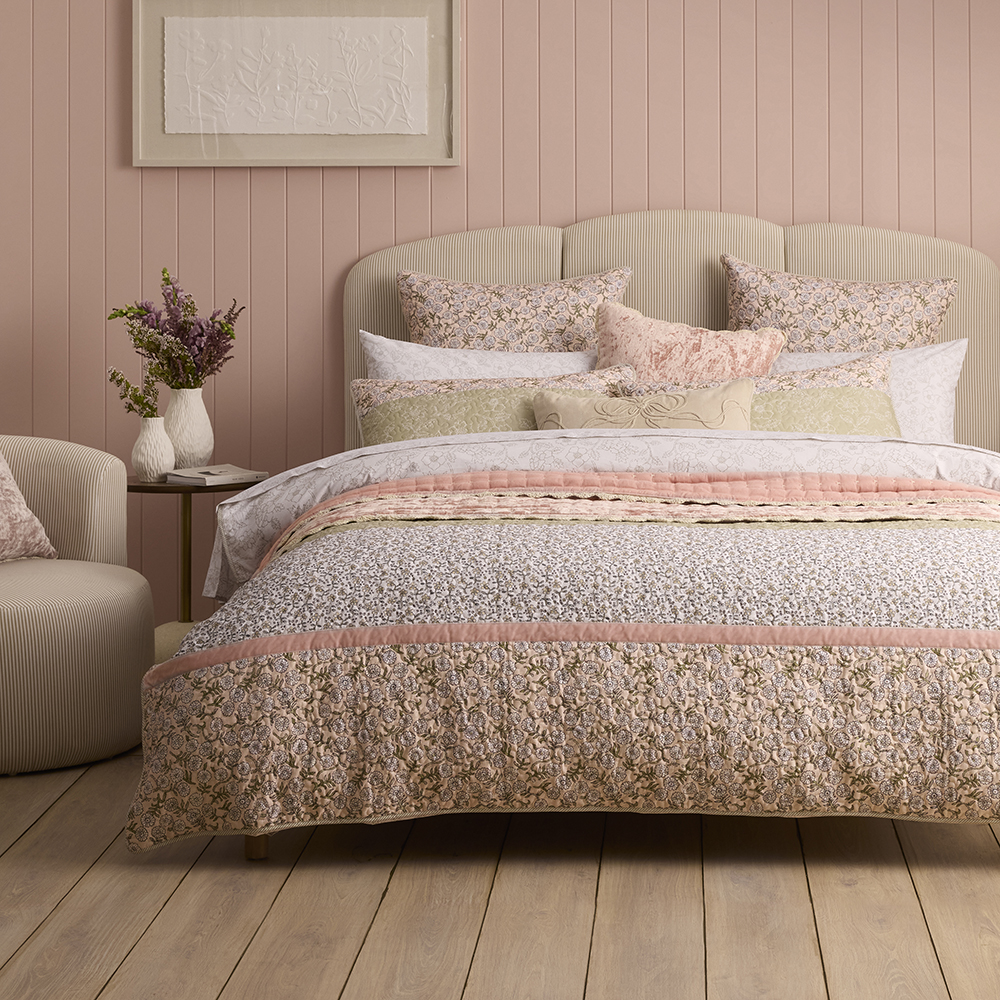Clovelly Pink Quilted Quilt Cover Separates | Adairs
