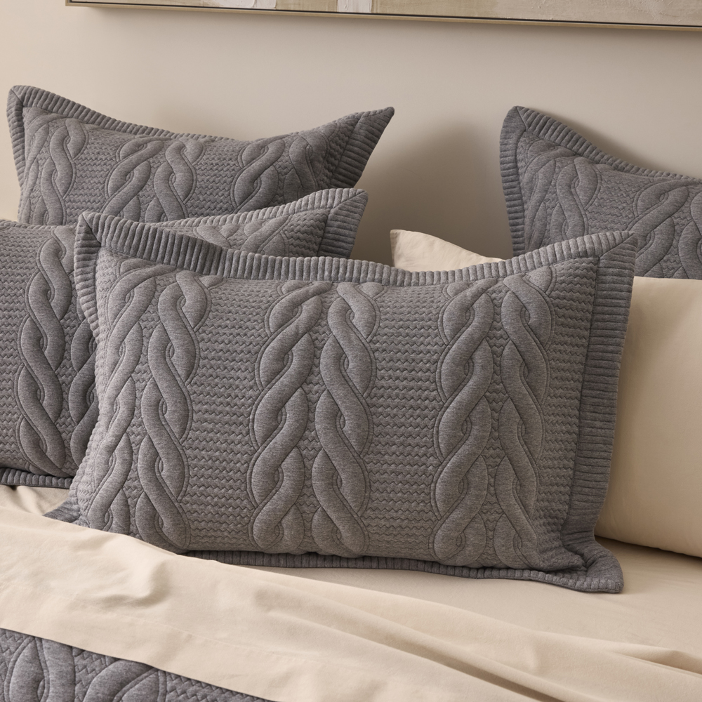 Wells Grey Marle Quilted Jersey Pillowcases | Adairs