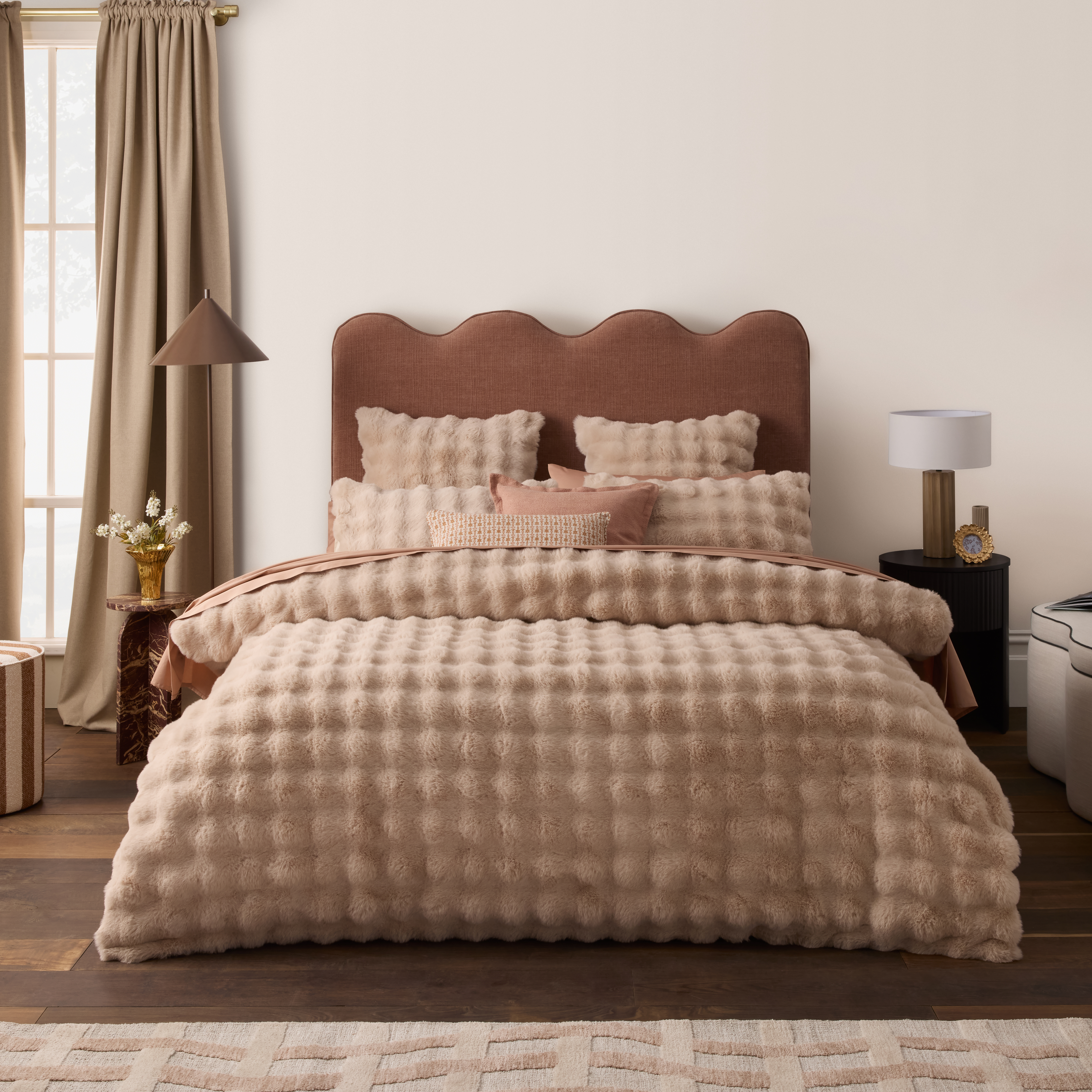 Ripple Faux Fur Natural Quilted Quilt Cover Separates | Adairs
