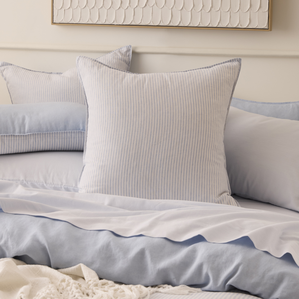 Vintage Washed Linen Dusty Blue & White Stripe Quilt Cover Separates ...