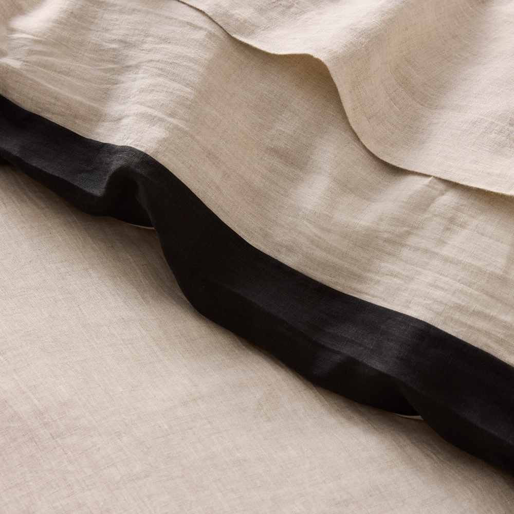 Vintage Washed Linen Linen & Onyx Border Quilt Cover Separates | Adairs