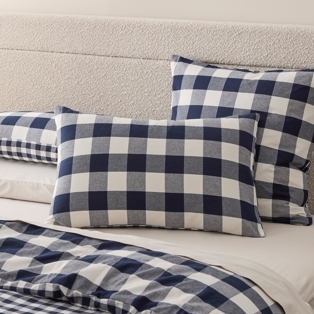 Stonewashed Cotton Denim Gingham Pillowcases | Adairs