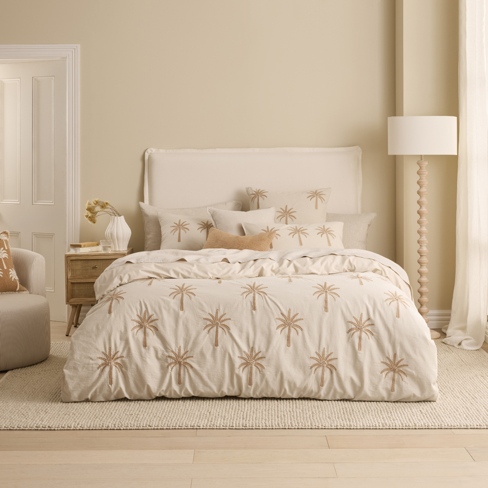 Byron Natural Palm Embroidered Quilt Cover Separates | Adairs