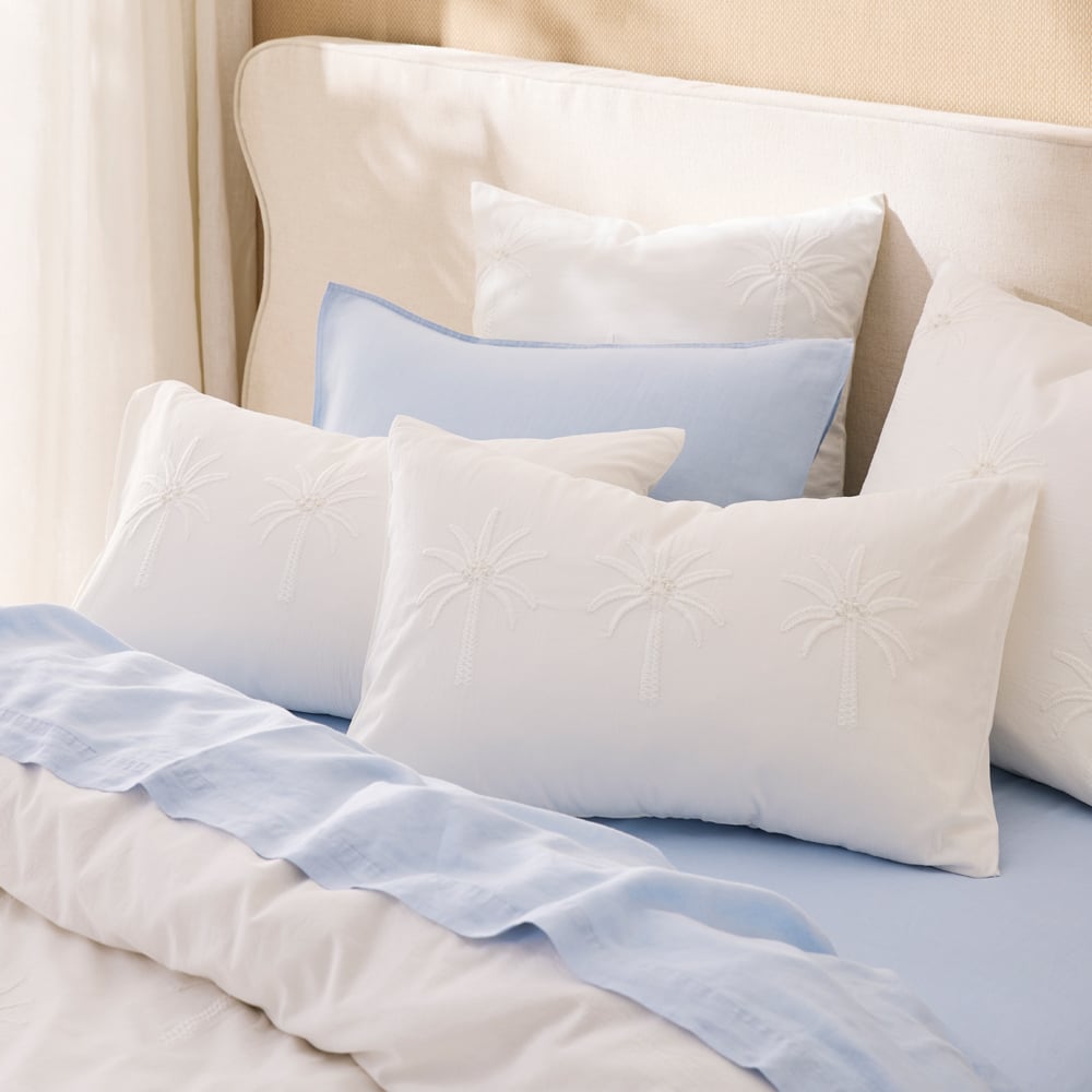 Byron Palm White Embroidered Quilt Cover Separates | Adairs