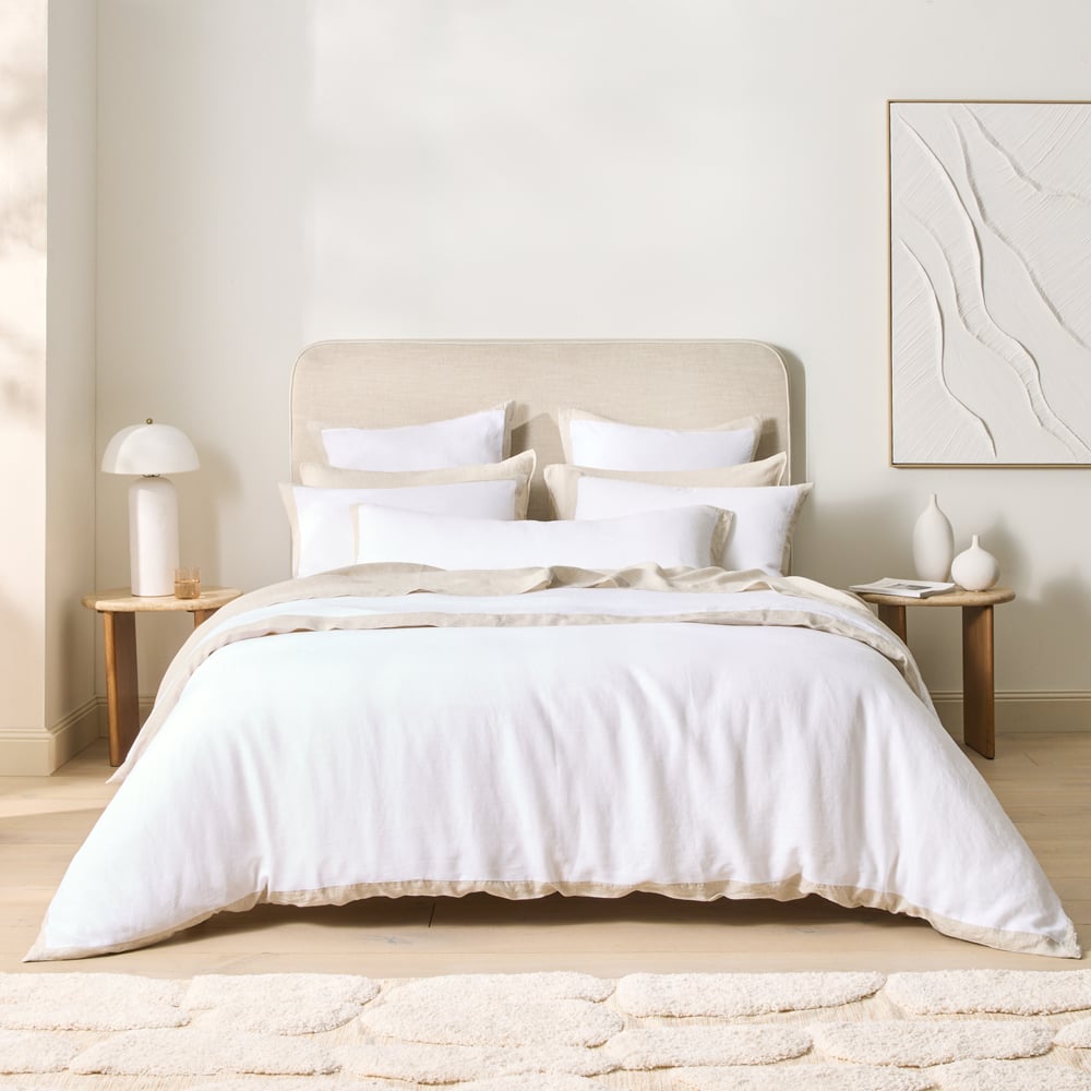 Vintage Washed Linen White & Linen Border Quilt Cover Separates | Adairs