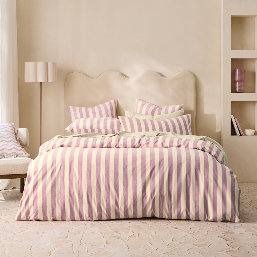 Stonewashed Cotton Berry Block Stripe Quilt Cover Separates | Adairs