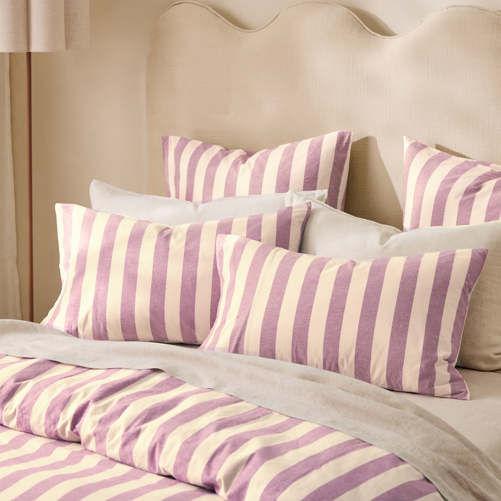 Stonewashed Cotton Berry Block Stripe Pillowcases | Adairs
