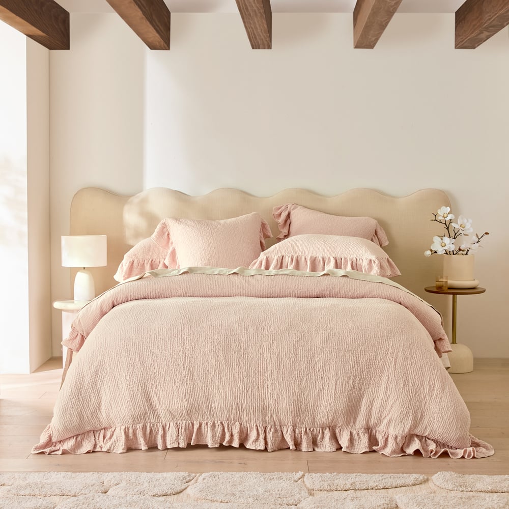 Aspen Dusty Pink Ruffle Quilt Cover Set + Separates | Adairs