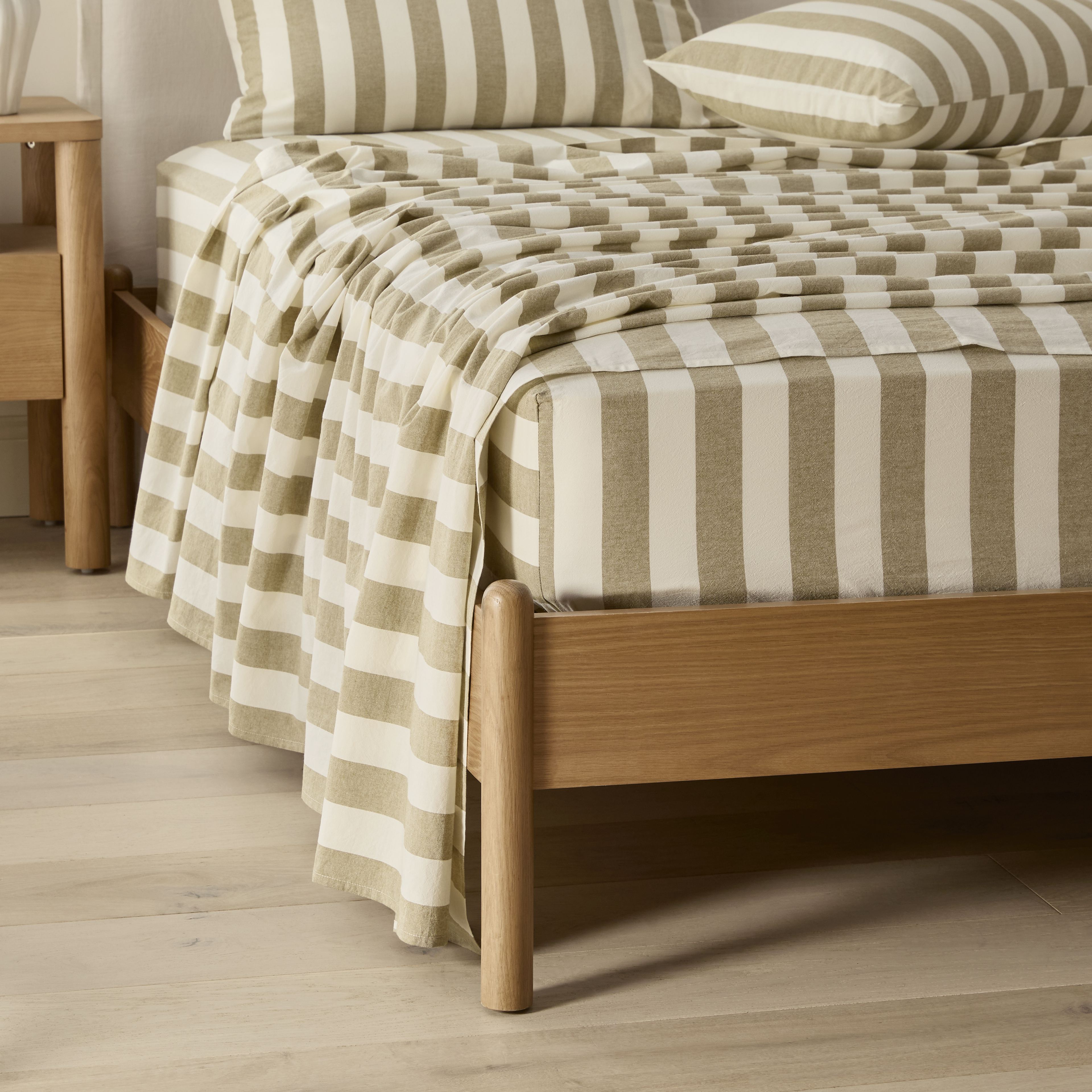 Stonewashed Cotton Olive & Coconut Stripe Sheet Separates | Adairs