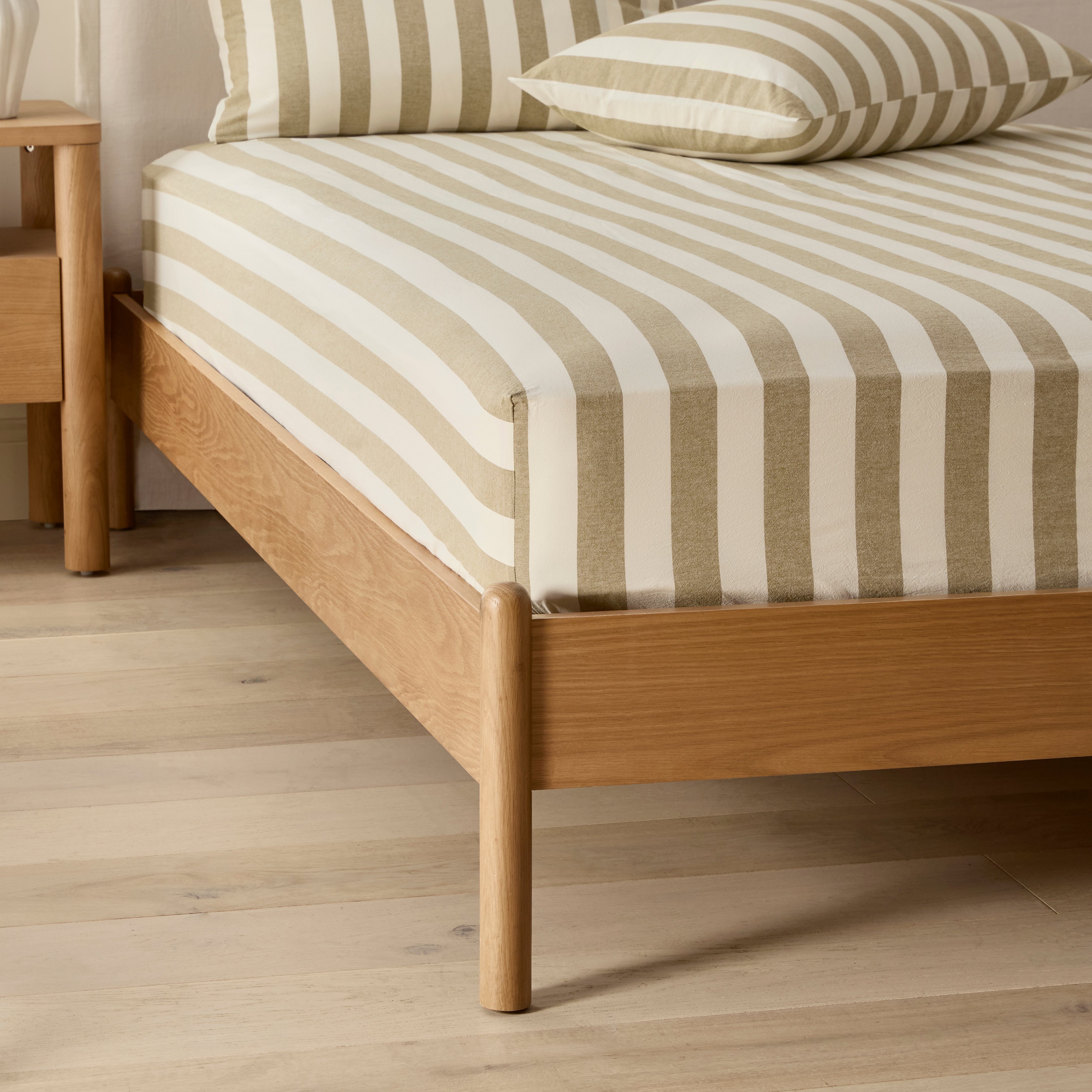 Stonewashed Cotton Olive & Coconut Stripe Sheet Separates | Adairs