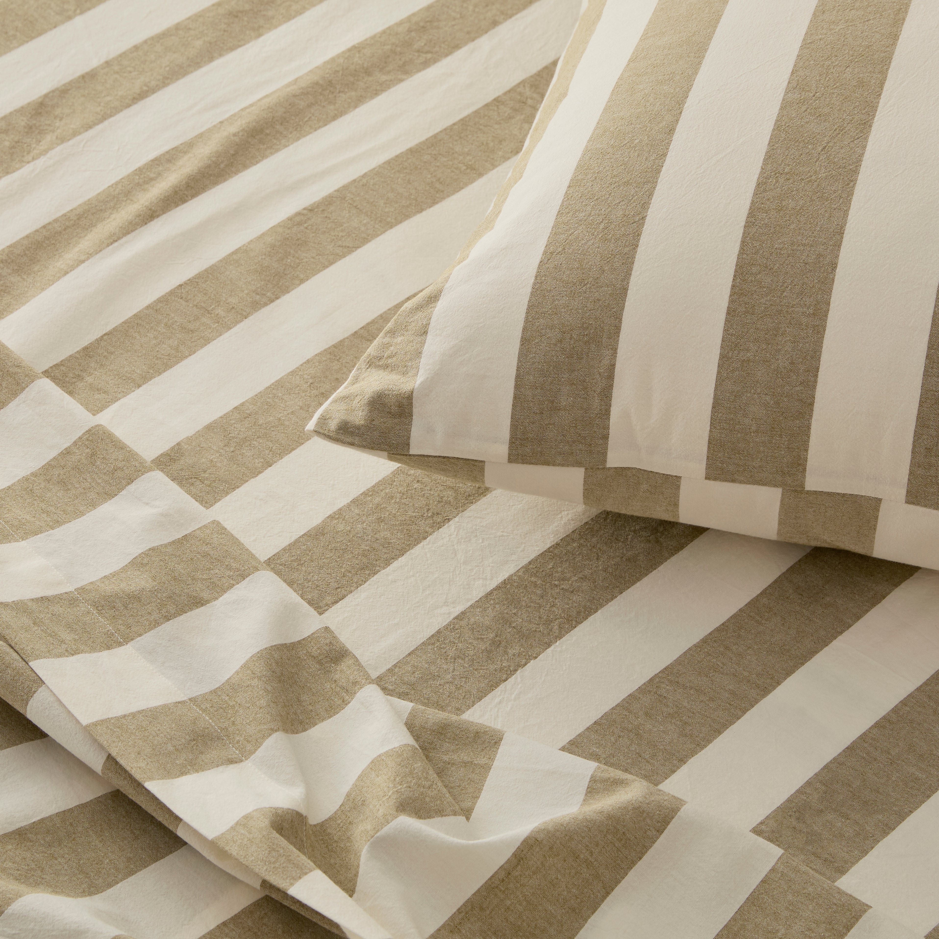 Stonewashed Cotton Olive & Coconut Stripe Sheet Separates | Adairs