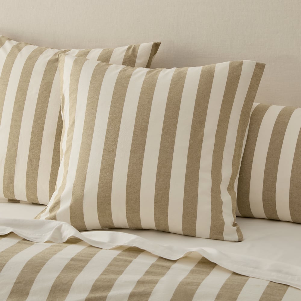 Stonewashed Cotton Olive & Coconut Stripe Sheet Separates | Adairs