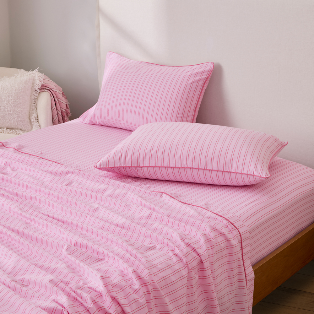 Yarn Dyed Lottie Pink Stripe Sheet Set | Adairs