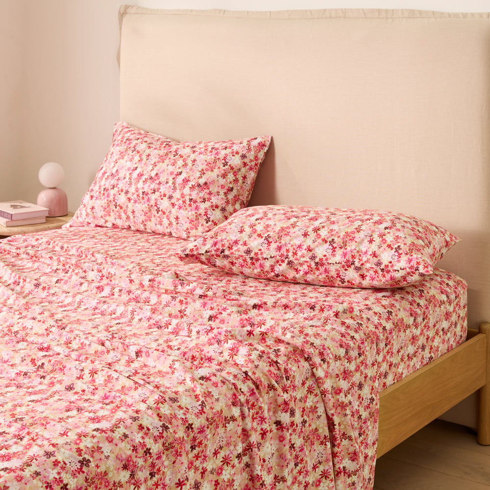 Sunlit Floral Pink Printed Sheet Set | Adairs