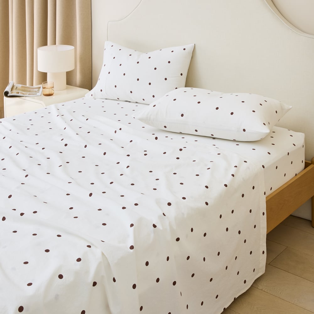 Stonewashed Cotton Chocolate & Coconut Spot Sheet Separates | Adairs