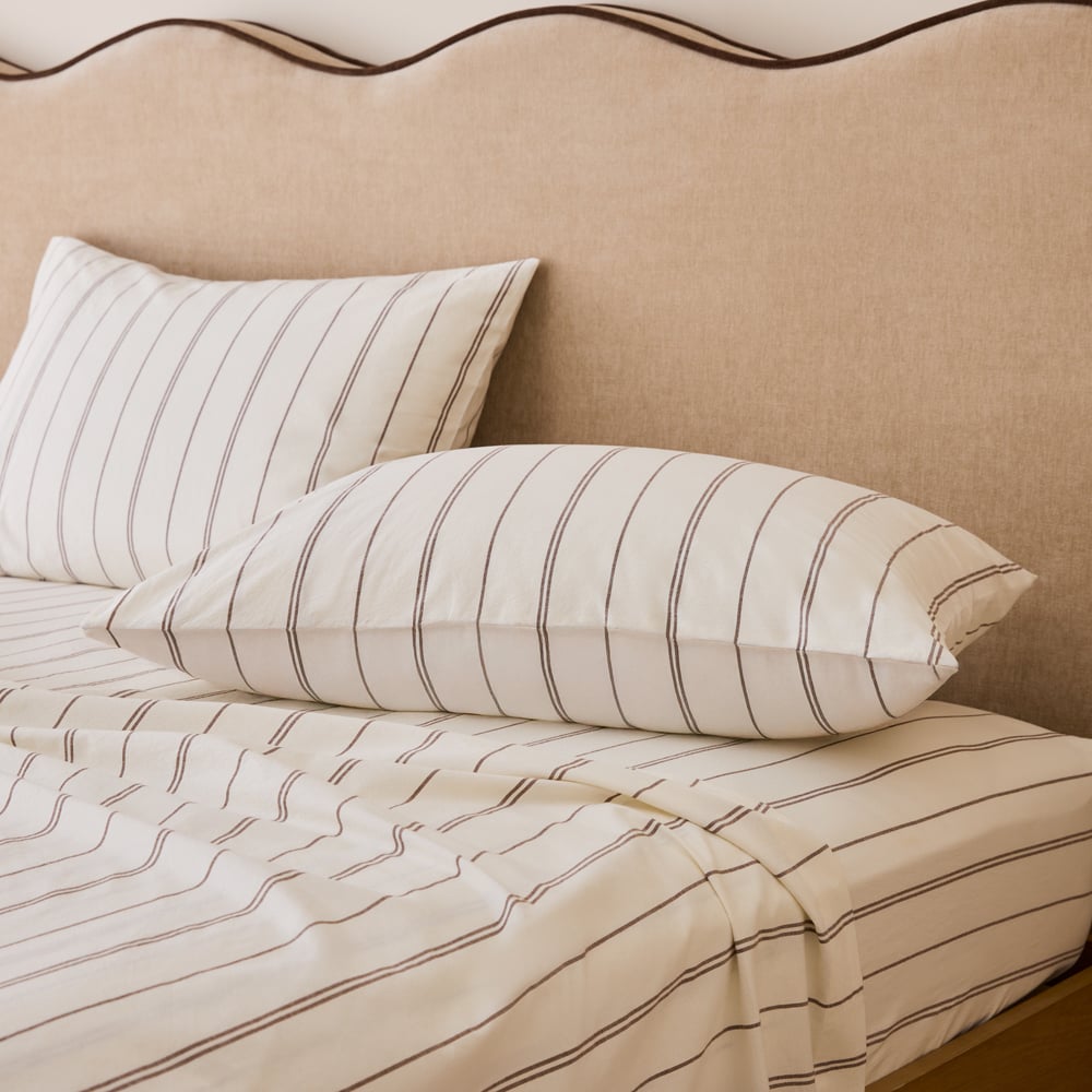 Stonewashed Cotton Chocolate & Coconut Pencil Stripe Pillowcase | Adairs