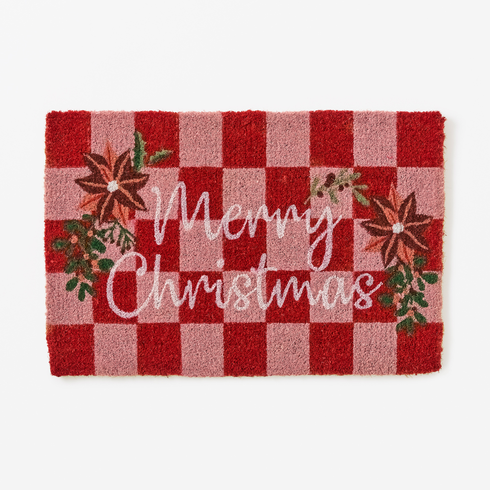 Coir Merry Christmas Check Doormat | Adairs