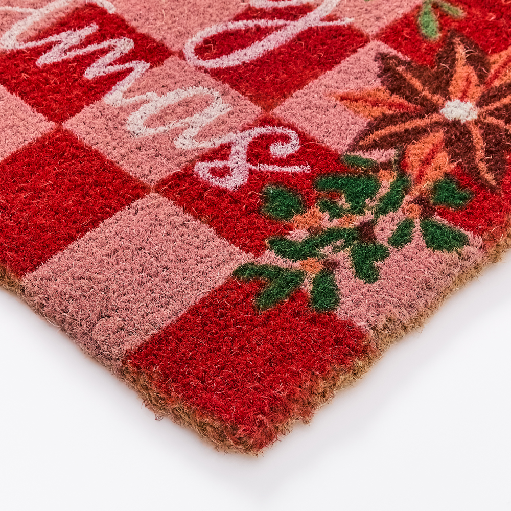 Coir Merry Christmas Check Doormat | Adairs