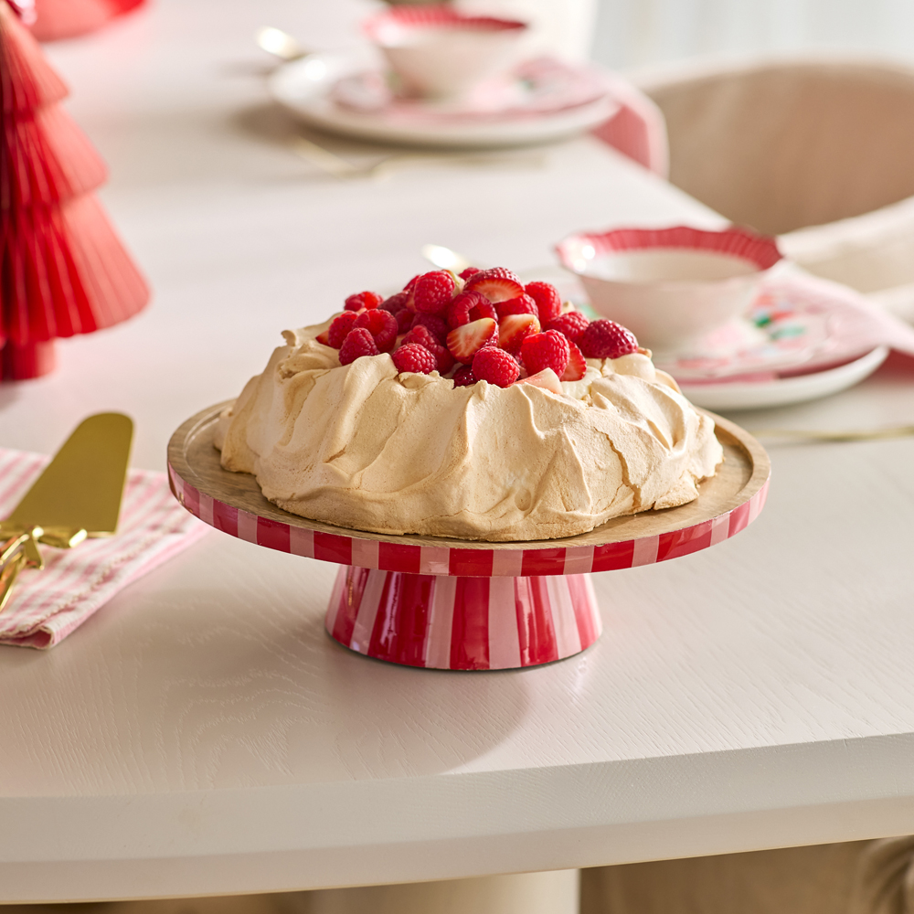 Christmas Red & Pink Mango Wood Cake Stand | Adairs