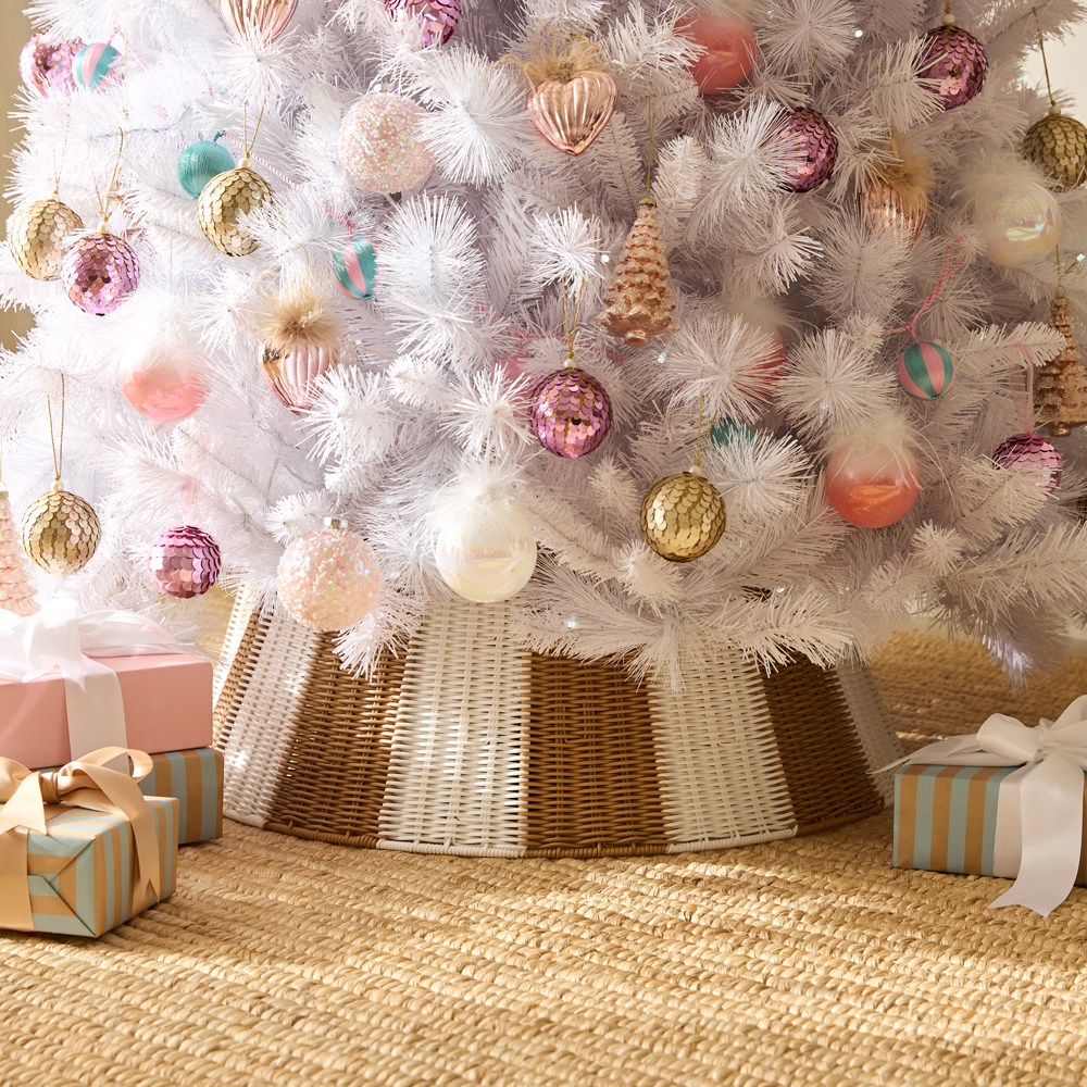 Festive Natural & White Stripe Tree Skirt | Adairs