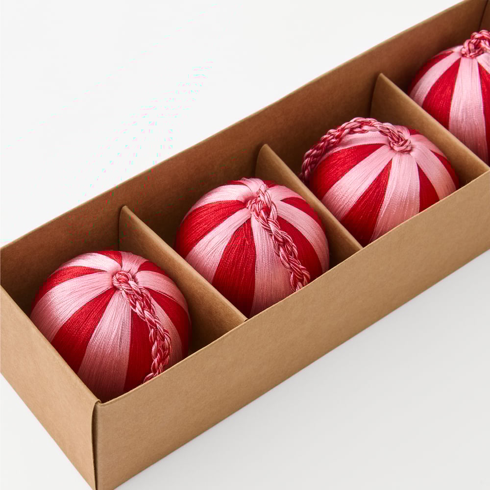Thread Stripe Pink & Red Bauble Set Of 4 | Adairs