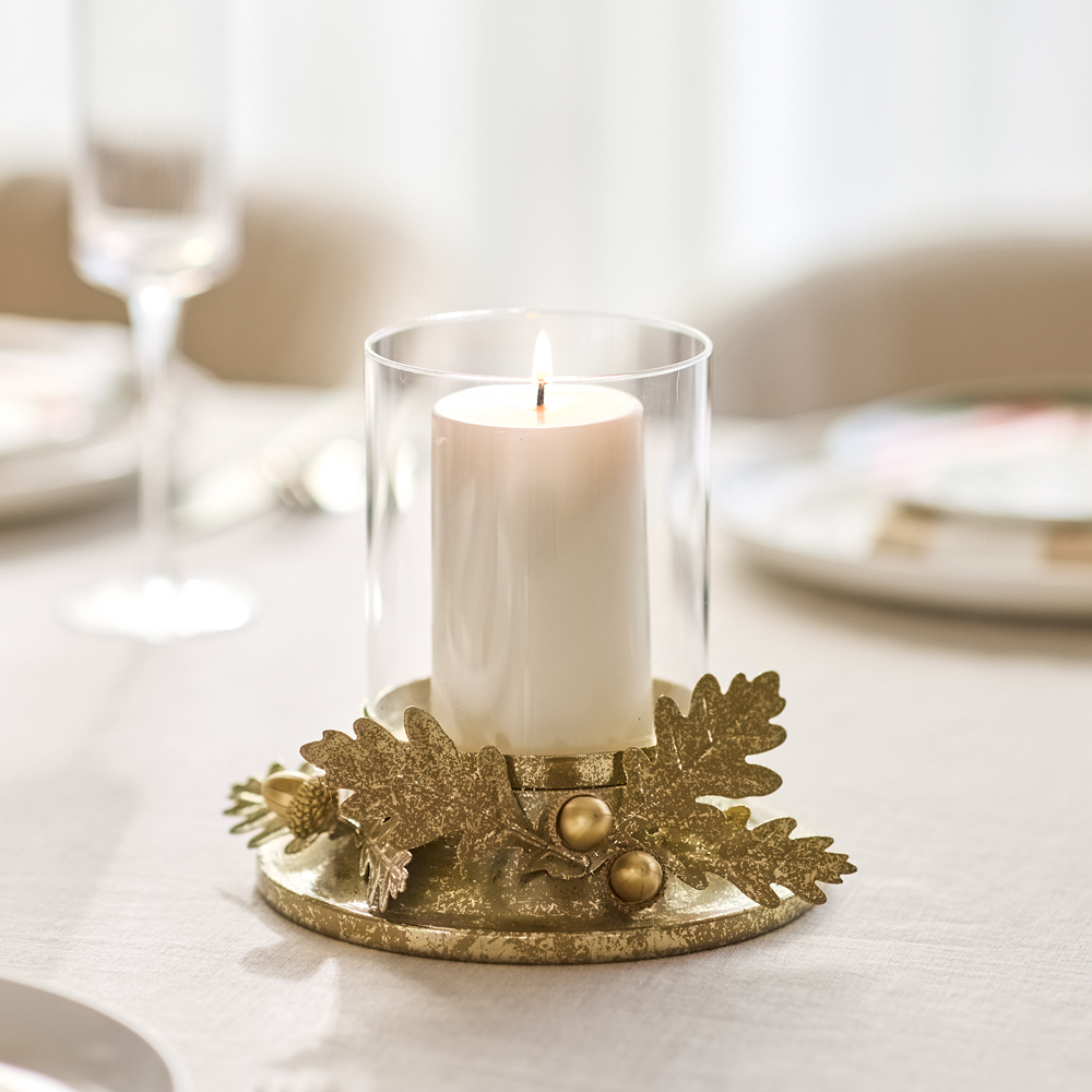 Gold Acorn Pillar Candleholder | Adairs