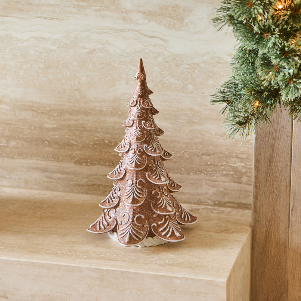 Frosted Gingerbread Brown & White Tree | Adairs