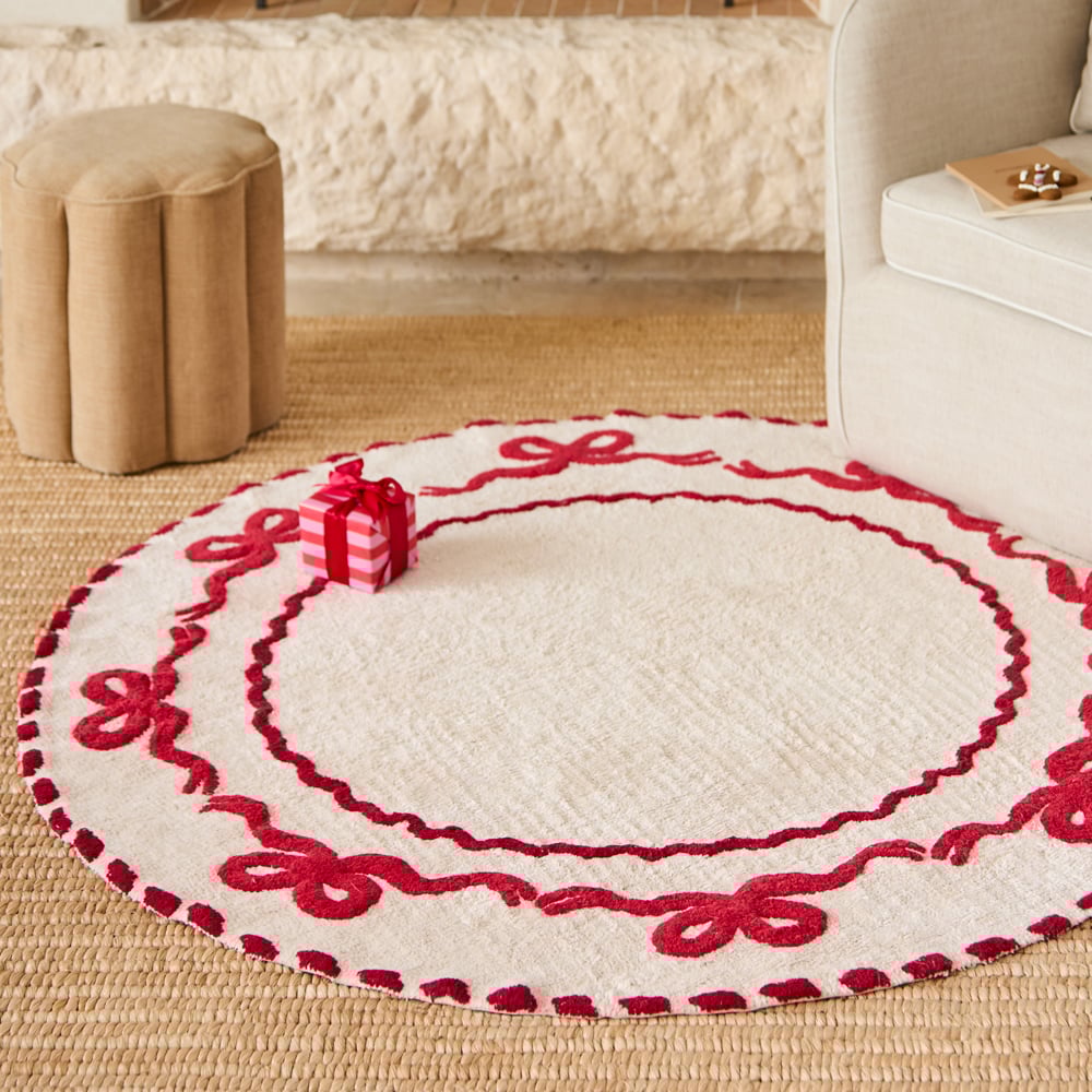Bow Red & Natural Round Rug | Adairs