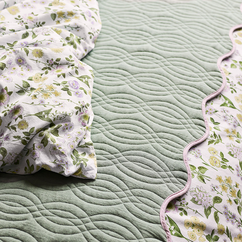 Josephine Floral Green Quilted Coverlet Separates | Adairs