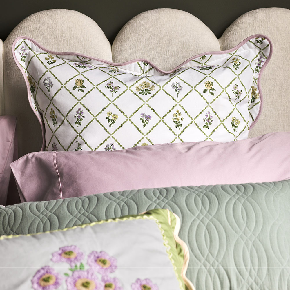 Josephine Floral Green Quilted Pillowcases | Adairs