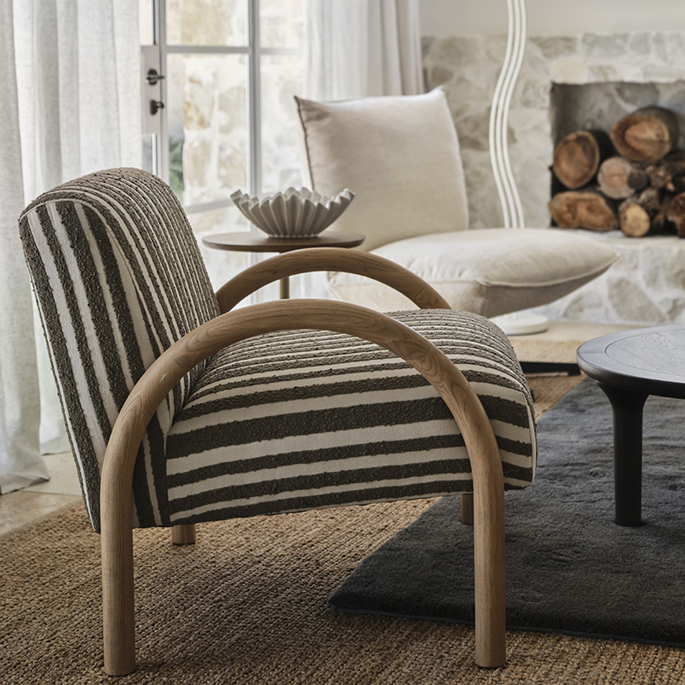 Green Striped Chair Living Room 1pc Modern Living Room Round Curved