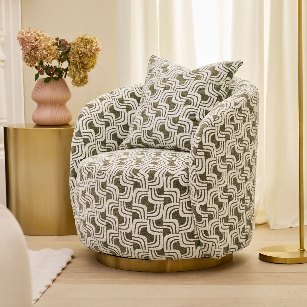 Cleo Olive Jacquard Geo Swivel Chair | Adairs