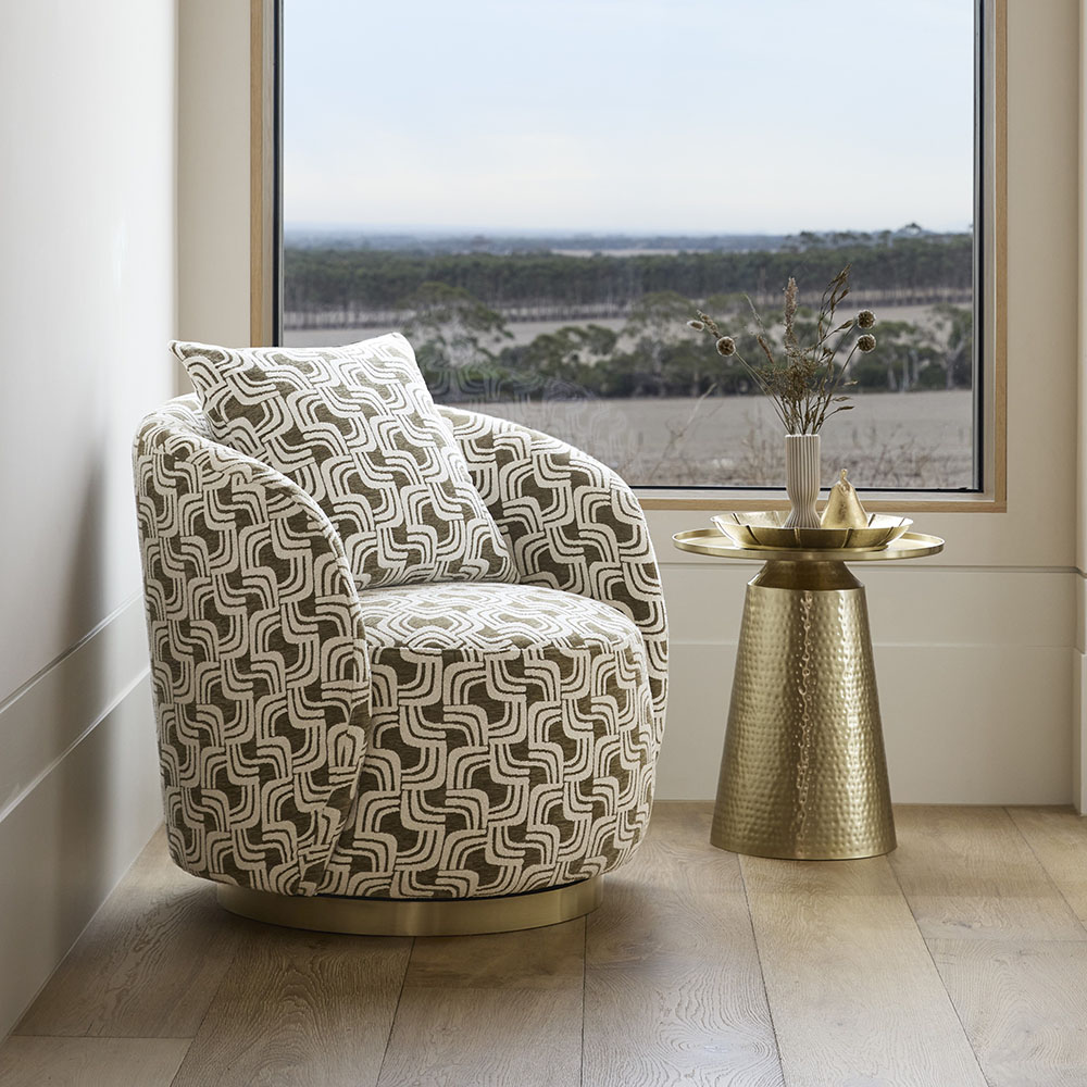 Cleo Olive Jacquard Geo Swivel Chair | Adairs