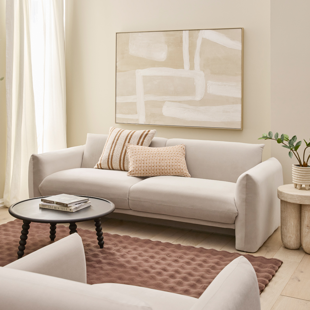 Ingrid Beige Velvet 3 Seater Sofa | Adairs