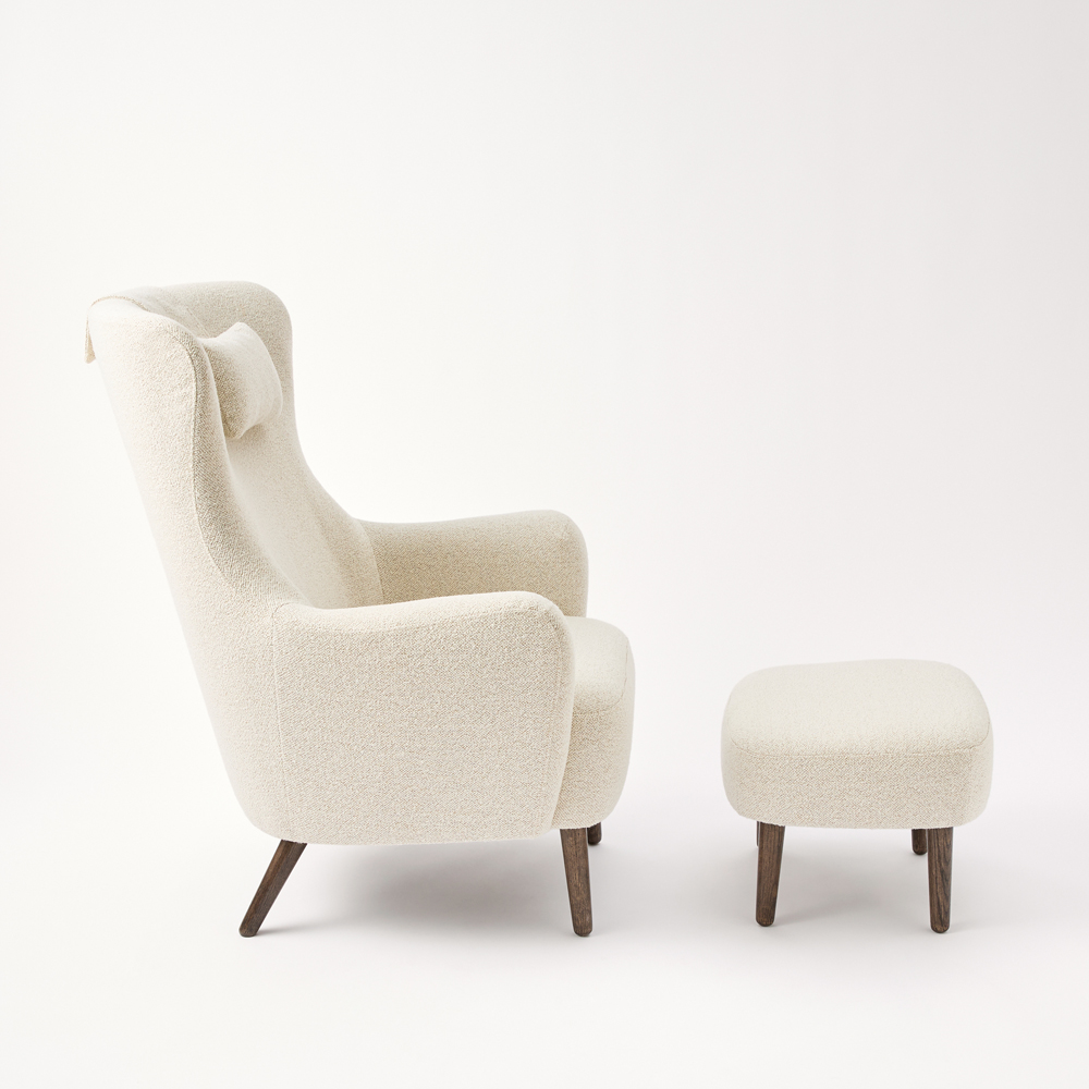 Yorkton Pearl Boucle Chair & Foot Stool Set | Adairs