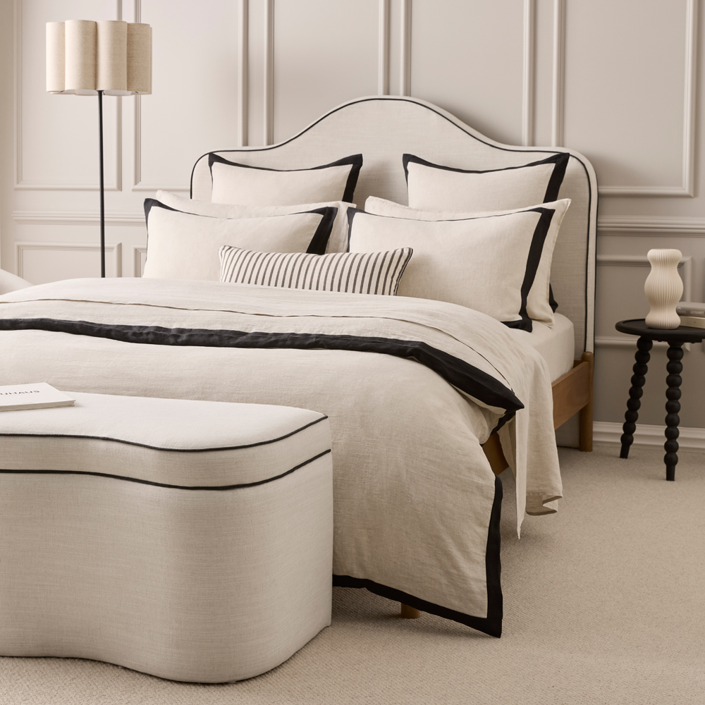Cliveden Natural & Charcoal Stripe Reversible Bedhead | Adairs