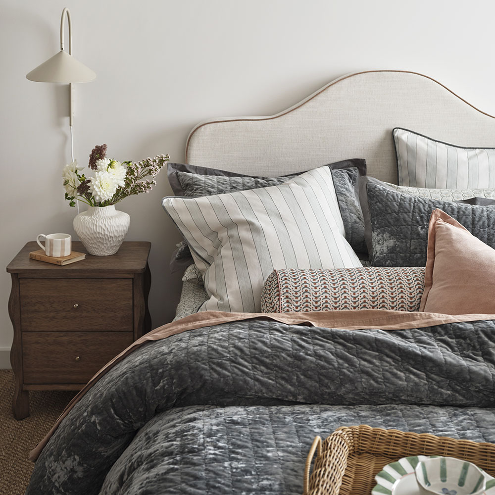 Cliveden Natural, Hazelnut & Hyde Print Reversible Bedhead | Adairs