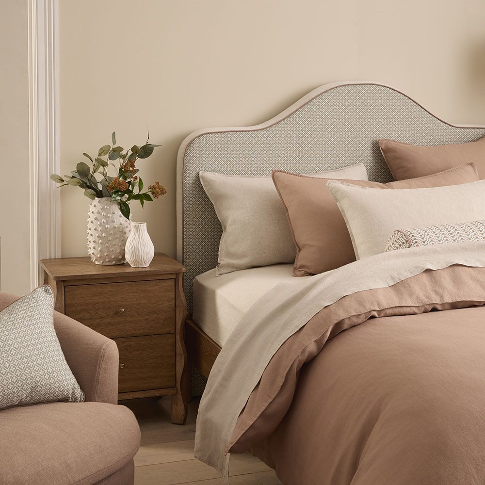 Cliveden Natural, Hazelnut & Hyde Print Reversible Bedhead | Adairs