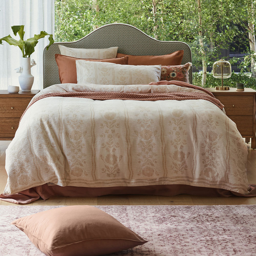 Cliveden Natural, Hazelnut & Hyde Print Reversible Bedhead | Adairs