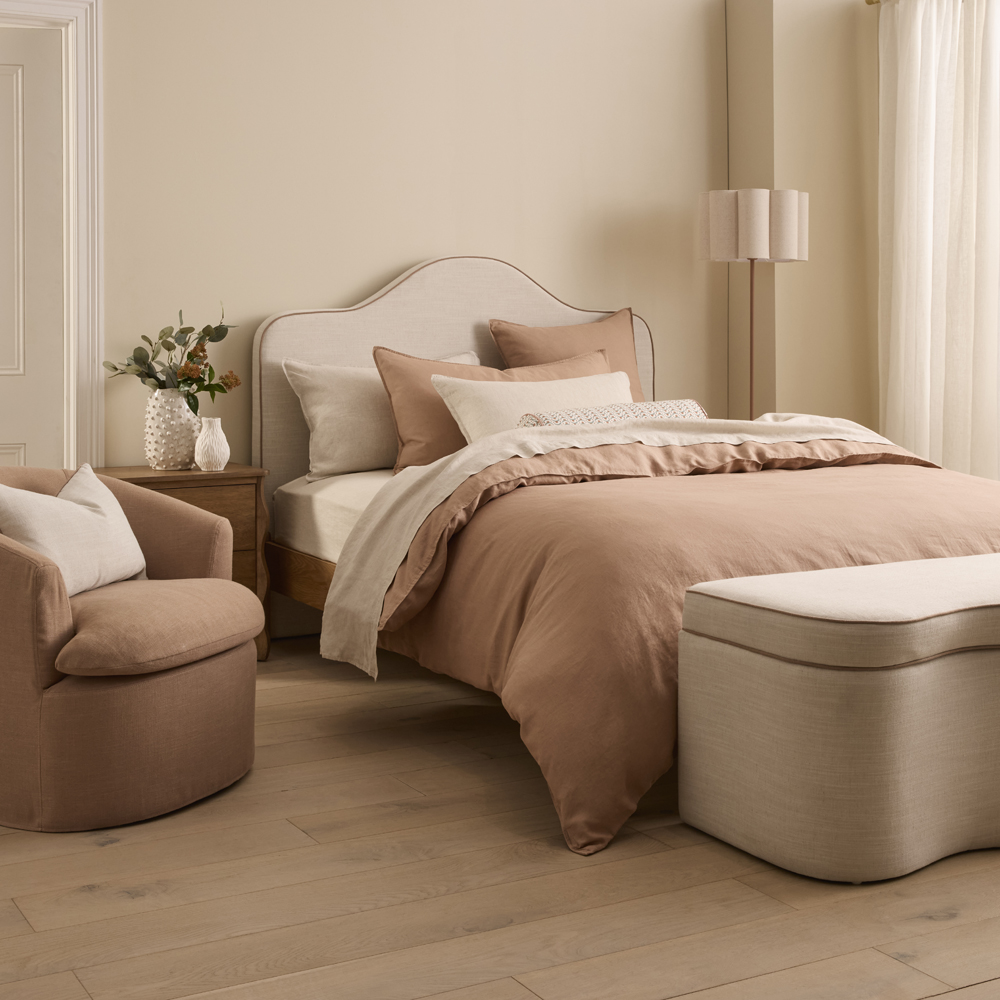 Cliveden Natural, Hazelnut & Hyde Print Reversible Bedhead | Adairs