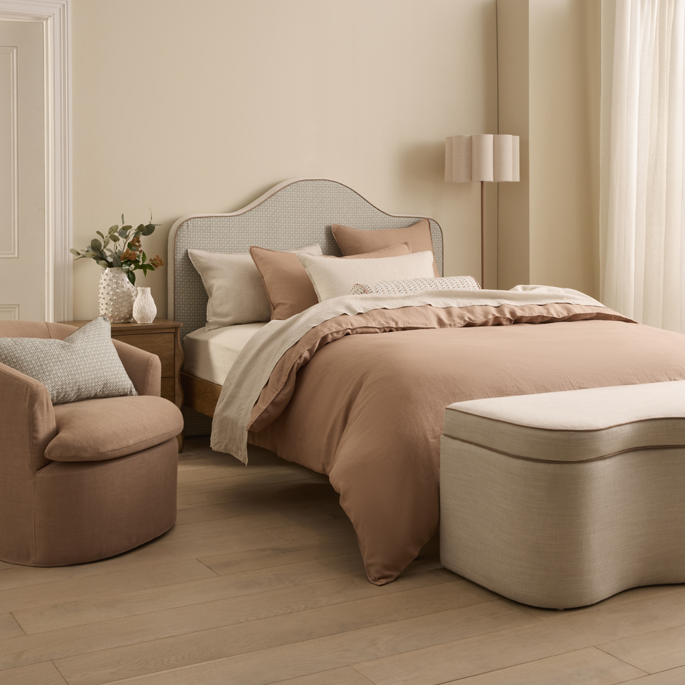 Cliveden Natural, Hazelnut & Hyde Print Reversible Bedhead | Adairs