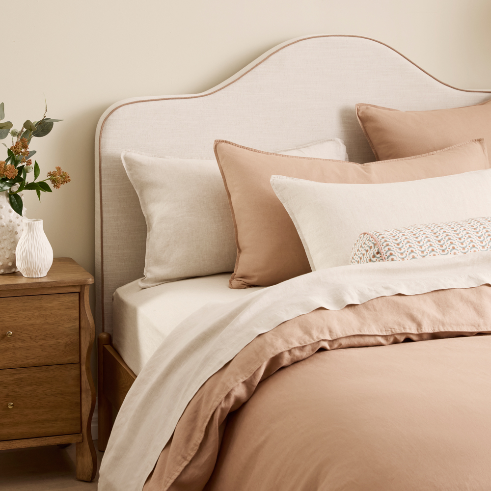 Cliveden Natural, Hazelnut & Hyde Print Reversible Bedhead | Adairs