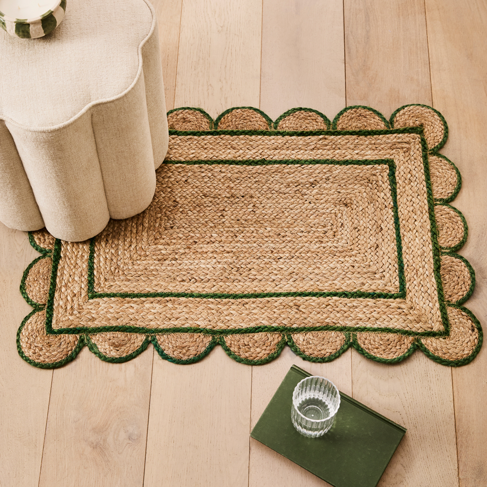 Jute & Forest Scalloped Indoor Mat | Adairs