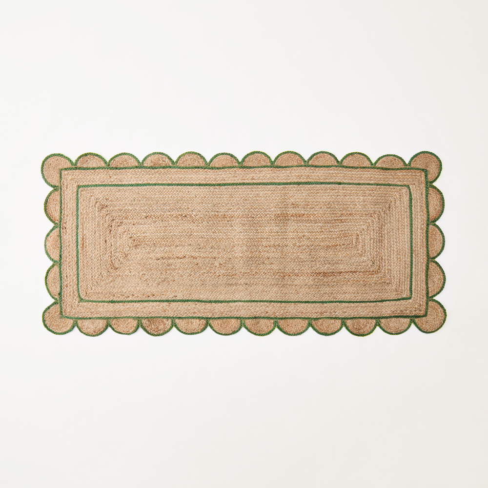 Jute & Forest Scalloped Indoor Runner | Adairs